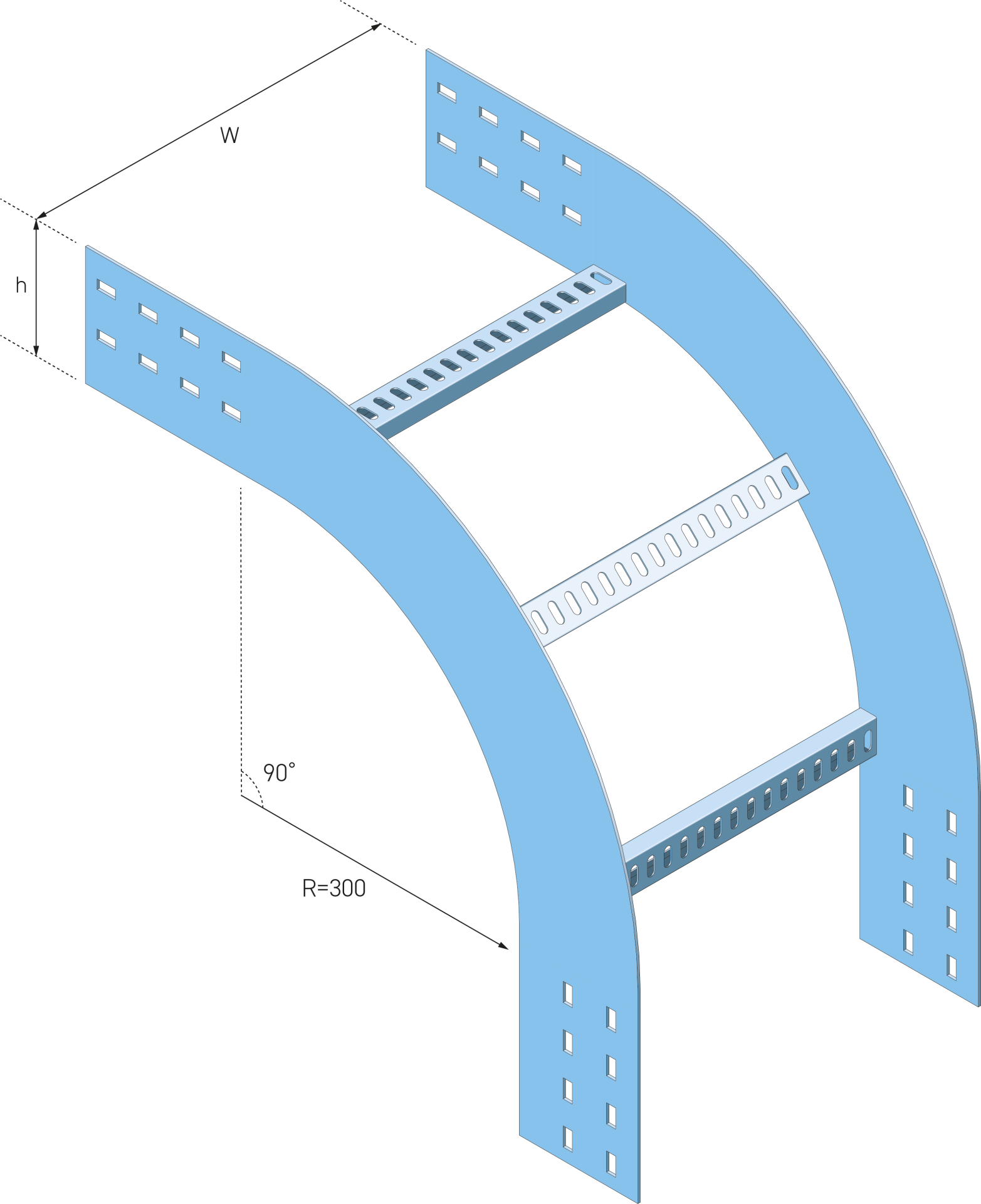 Outside Riser 90° Cable Ladder ECL150 600mm SS304 | 90° | 300 mm | Stainless Steel 304 | 142 mm ...
